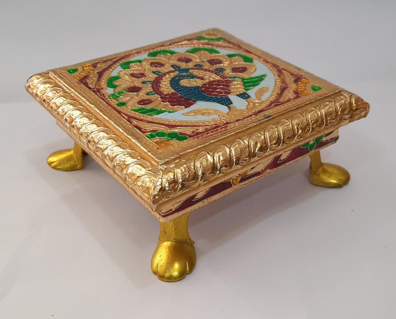 Wooden Chowki with meenakari work| Chaurang| stool for God| Table for ...